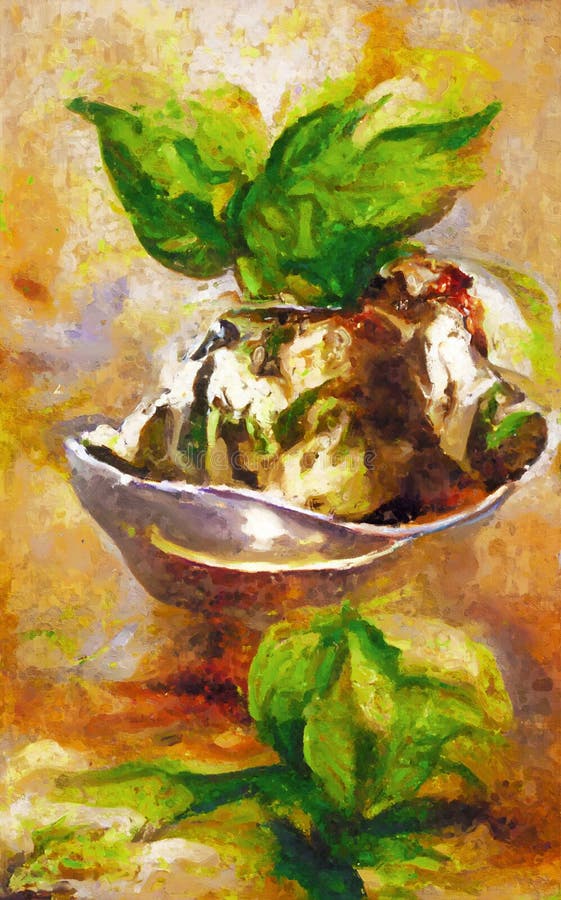 Painted Ice Cream with Whipped Cream Stock Illustration - Illustration ...