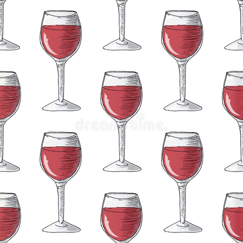 Painted Illustration with Drinks. Glass of Red Wine. Seamless Pattern ...