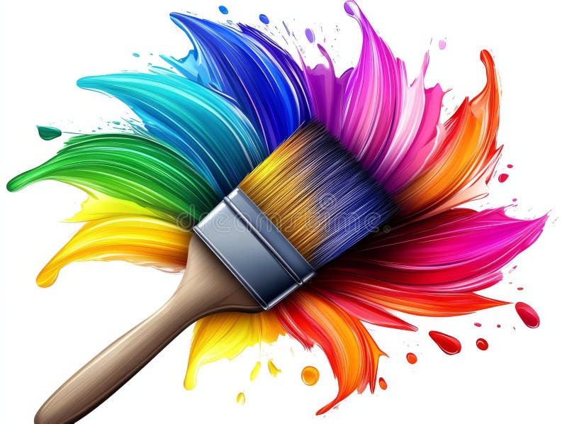 A Painted Illustration of a Paintbrush, Hand-drawn on a Plain White ...