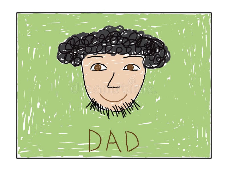 Painted Kids Drawing, Portrait of Father. Vector Illustration Stock ...