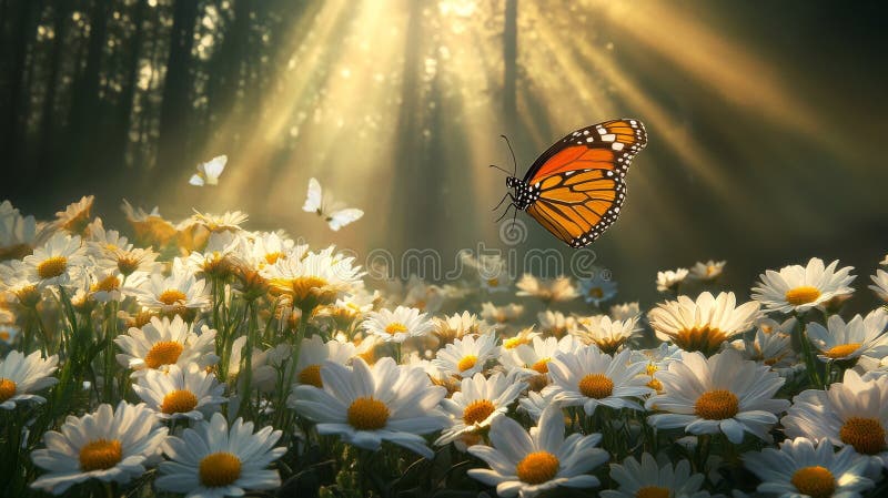 A Painted Lady Butterfly Flutters among Lively Summer Blooms Stock ...