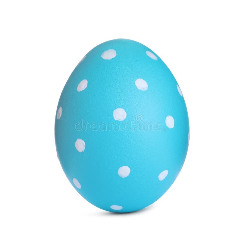 Painted Light Blue Egg with Dot Pattern Isolated on White. Happy Easter ...