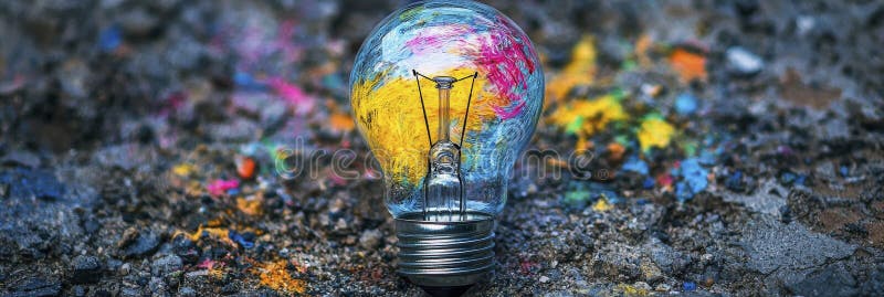 A Painted Light Bulb Resting on Colorful Ground Stock Illustration ...