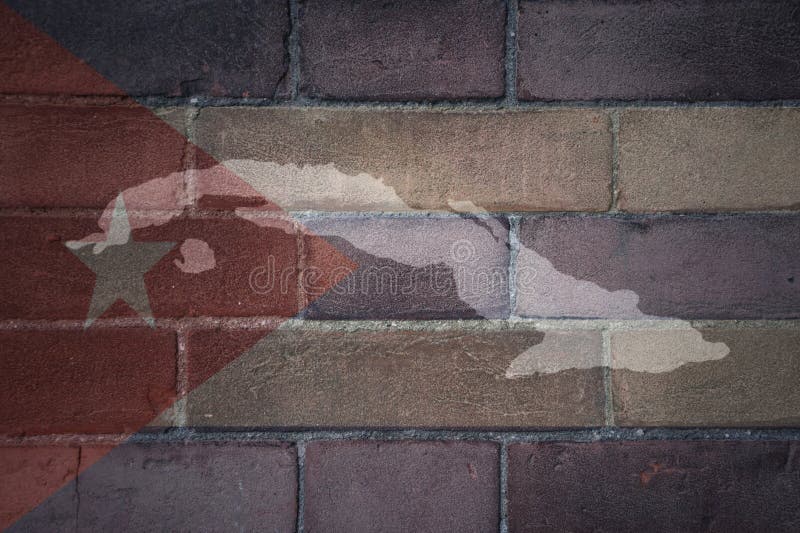 Map and Flag of Cuba on a Old Brick Wall Stock Image - Image of ...