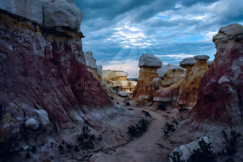 Painted Mines Rock Formations with Sun Rays Stock Image - Image of ...