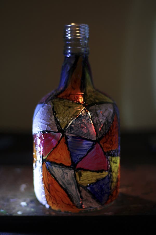 Painted Multicolor Glass Bottle - Bottle Art Stock Image - Image of ...