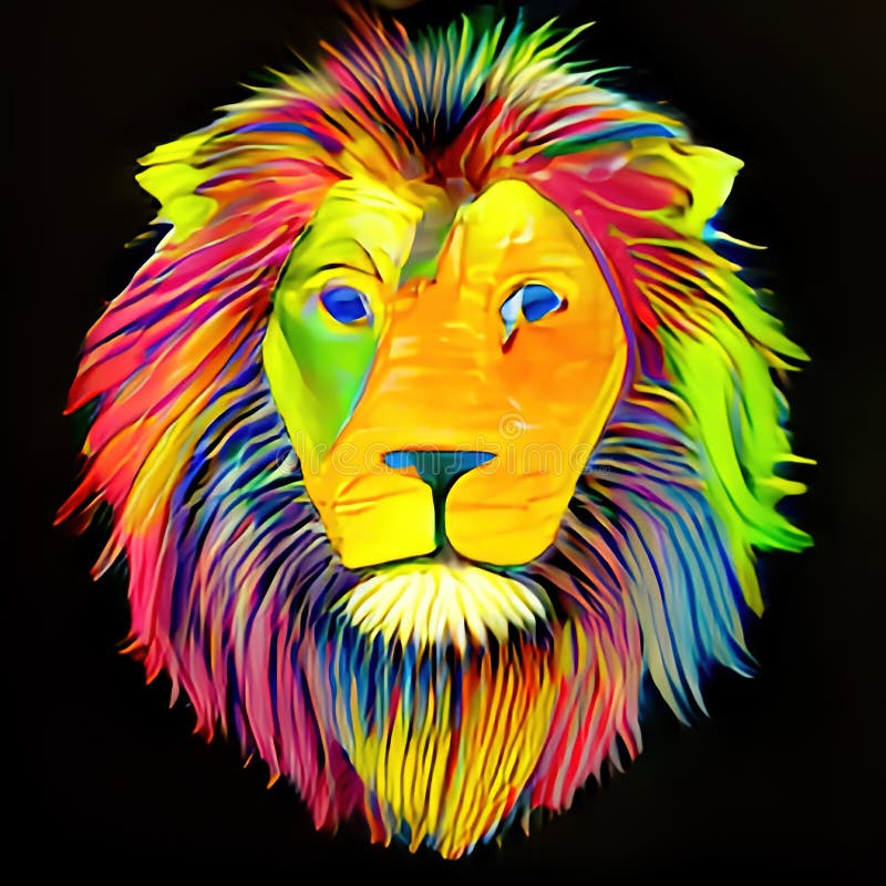 Painted Multicolored Lion Head. Generative AI Stock Illustration ...