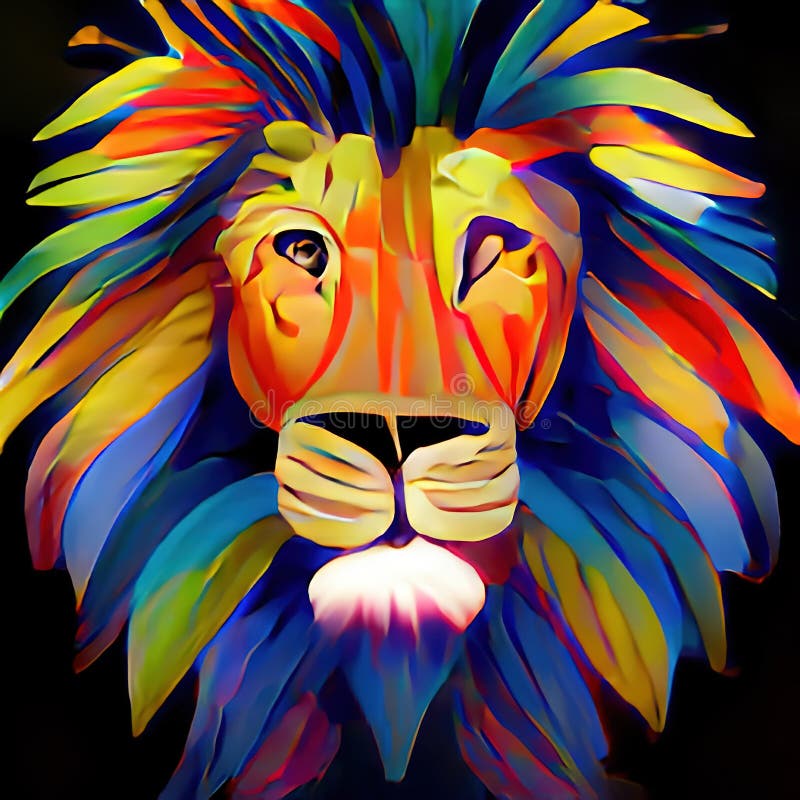 Painted Multicolored Lion Head. Generative AI Stock Illustration ...