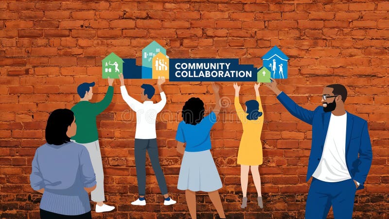 Painted Mural of Community Collaboration on a Ai Generated Stock ...