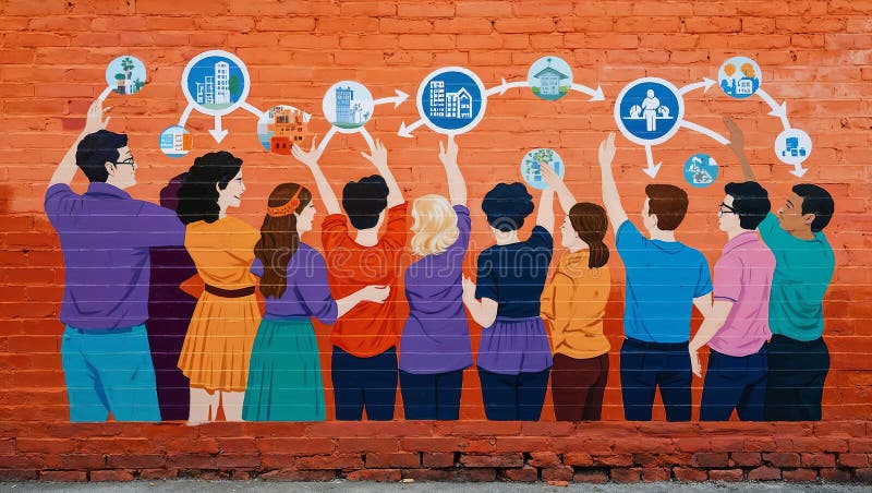 Painted Mural of Community Collaboration on a Ai Generated Stock ...