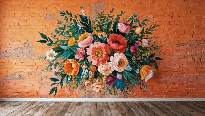 Painted Mural of Floral Explosion on a Rustic Ai Generated Stock Illustration - Illustration of ...