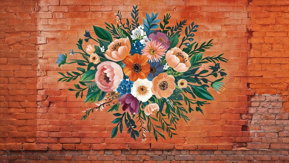 Painted Mural of Floral Explosion on a Rustic Ai Generated Stock Illustration - Illustration of ...