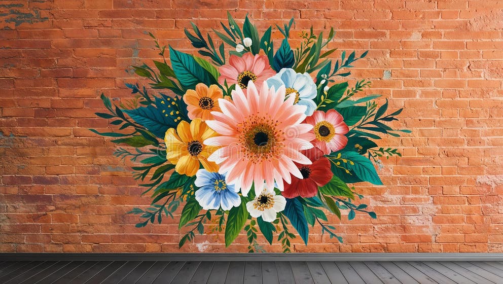 Painted Mural of Floral Explosion on a Rustic Ai Generated Stock Illustration - Illustration of ...