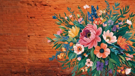 Painted Mural of Floral Explosion on a Rustic Ai Generated Stock Illustration - Illustration of ...
