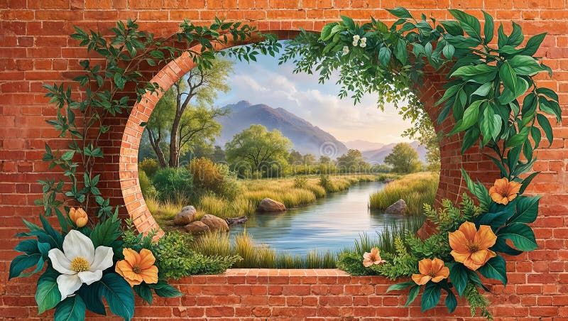 Painted Mural of Nature Scene on a Rustic Ora Ai Generated Stock Illustration - Illustration of ...