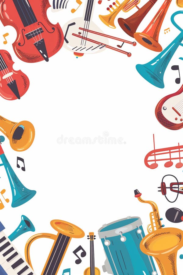 Painted Musical Instruments Around a White Background. Stock ...