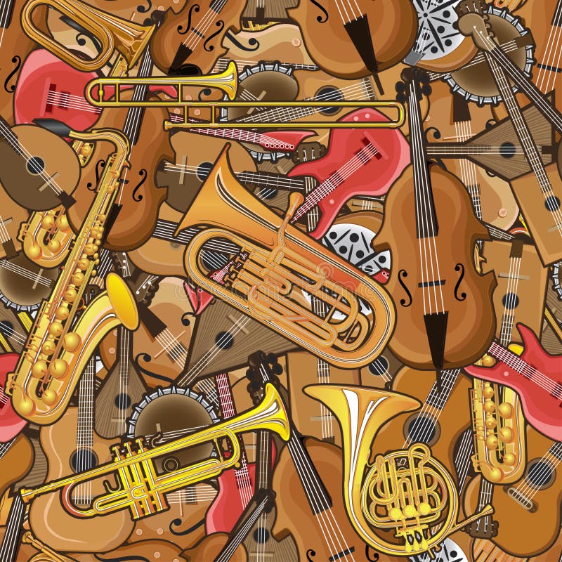 Painted Musical Instruments Decorated in a Pattern Stock Illustration ...