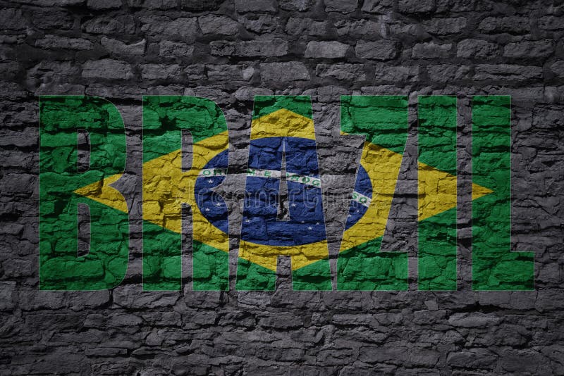 Painted National Flag with Text Brazil on a Old Brick Wall Stock Image ...
