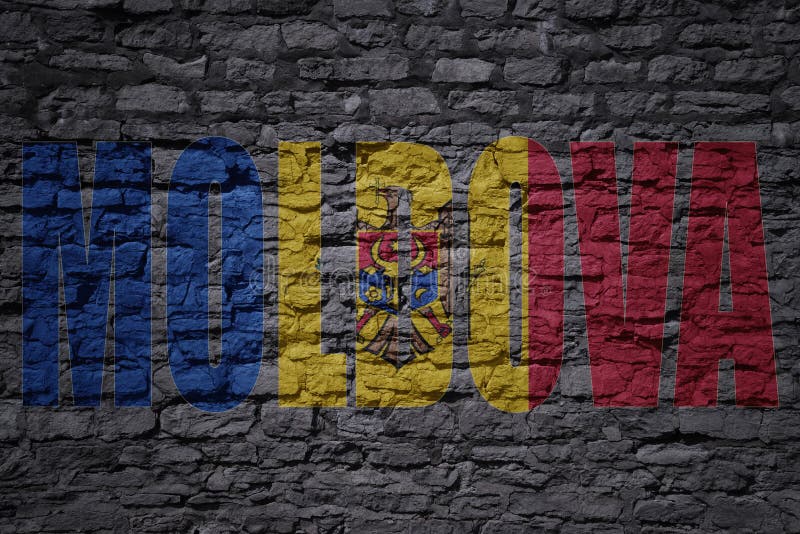 Painted National Flag with Text Moldova on a Old Brick Wall Stock Image ...