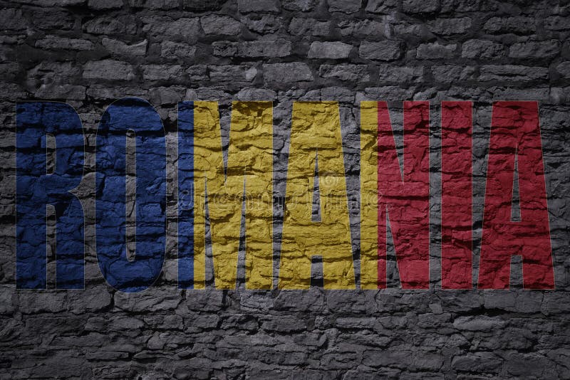 Painted National Flag with Text Romania on a Old Brick Wall Stock Image ...