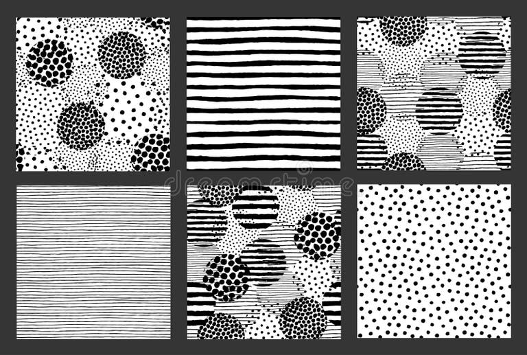 Painted Patterns Hand Drawn Backgrounds Dots Stripes Stock Vector ...