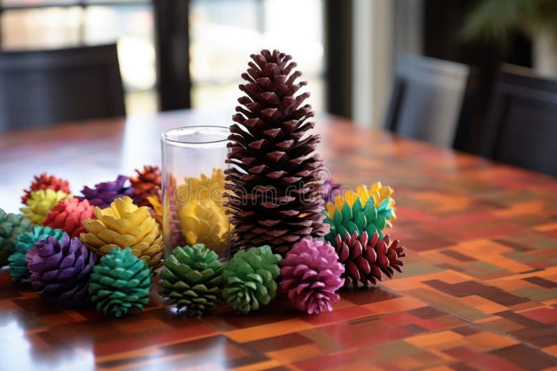 Painted Pine Cones Centerpiece on a Dining Table Stock Illustration ...