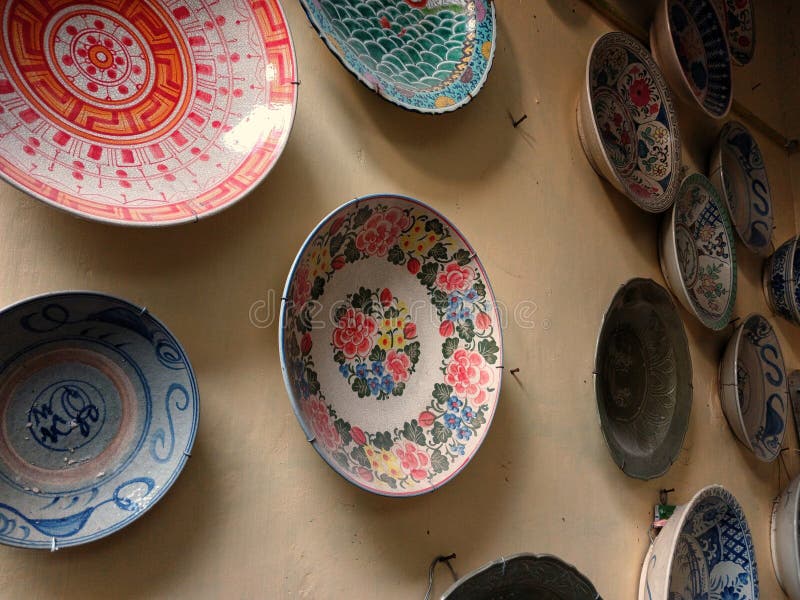 Painted Plates Used As Wall Decoration from the Side Stock Image ...