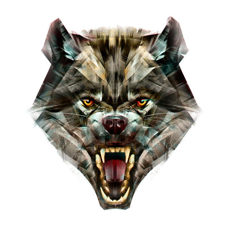 Painted Portrait of a Colored Muzzle of a Wolf Stock Illustration ...