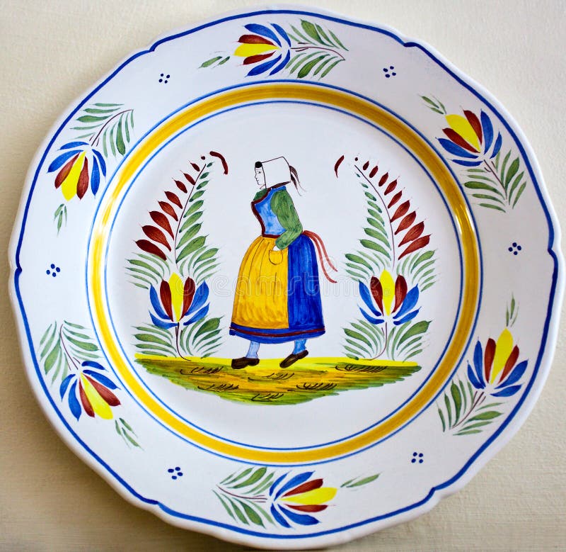 French Antique Painted Pottery Plate. Stock Photo - Image of craft ...