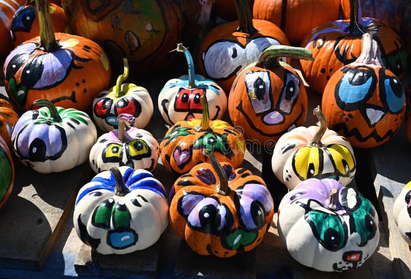 Painted Pumpkin Faces stock image. Image of faces, decorations - 198386033