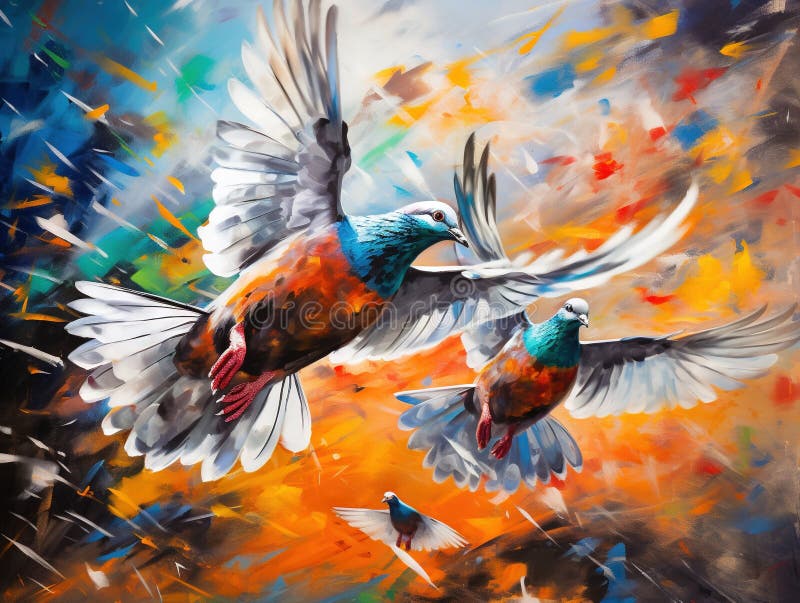 Painted Racing Pigeons Made with Generative AI Illustration Stock ...