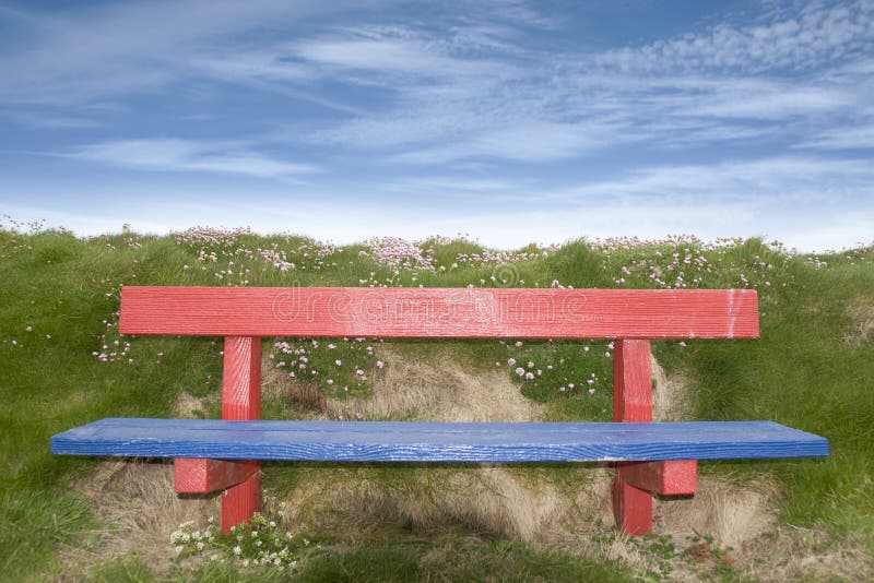 Painted red and blue bench stock image. Image of golden - 28249263