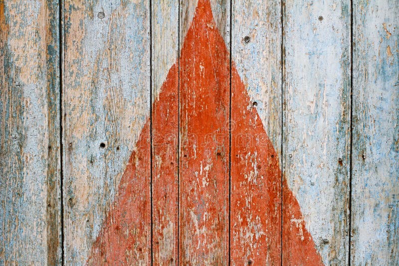 Red Painted Triangle Framed Wooden Door with Vintage Shiny Brass Handle ...