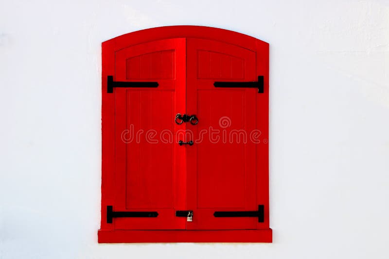 Painted Red Window Shutters on a White Building Stock Image - Image of ...