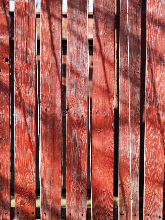 Painted in Red Wood Planks. Wood Boards Wall at Sunny Day Stock Photo ...