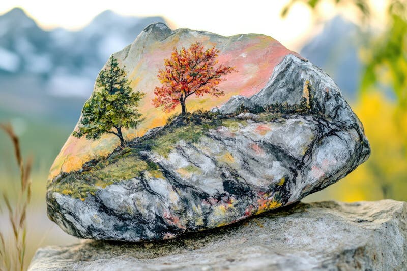 Painted Rock Landscape Artwork Stock Image - Image of fall, rock: 363389633