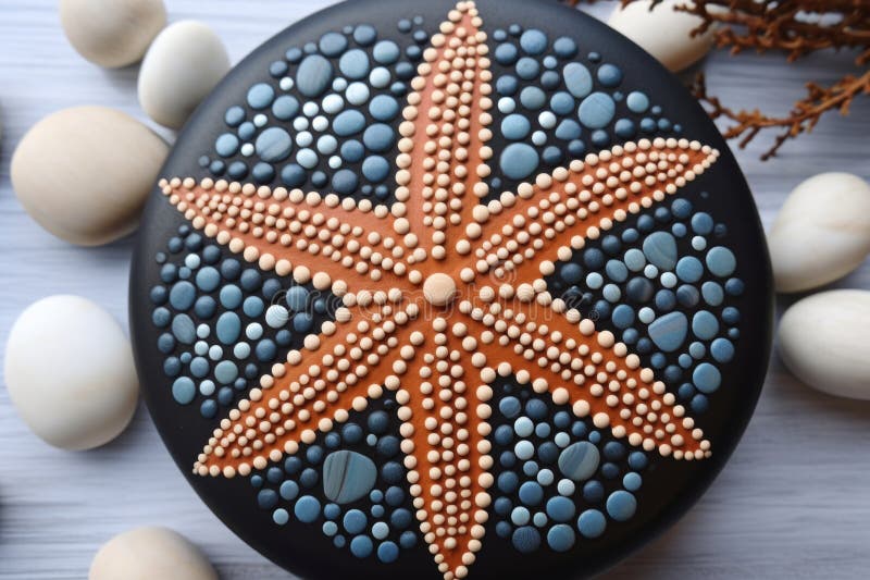 A Painted Rock with a Starfish on it Surrounded by Eggs Stock ...