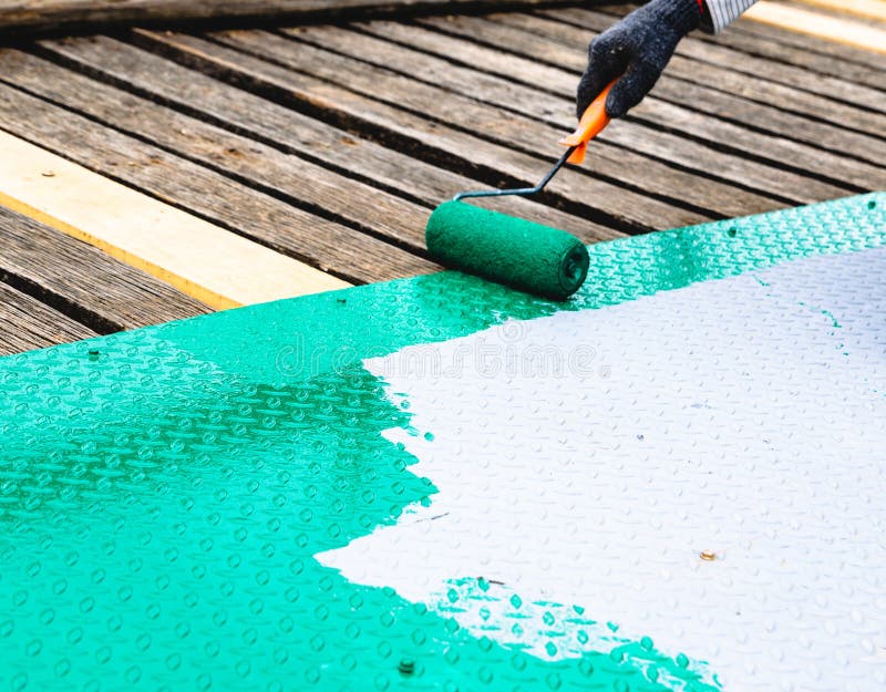 Painted with Roller on the Steel Floor Stock Photo - Image of paint ...