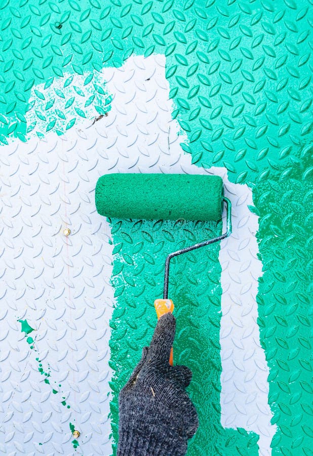 Painted with Roller on the Steel Floor Stock Photo - Image of ...