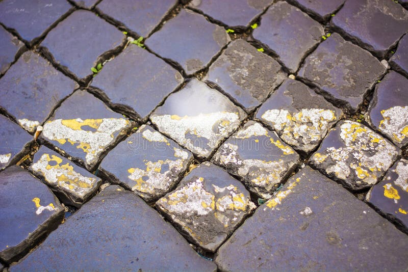 Old Painted Cobblestone Background with Grass Stock Image - Image of ...