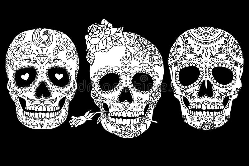 Painted Skull Pattern in Mexican Style Stock Illustration ...
