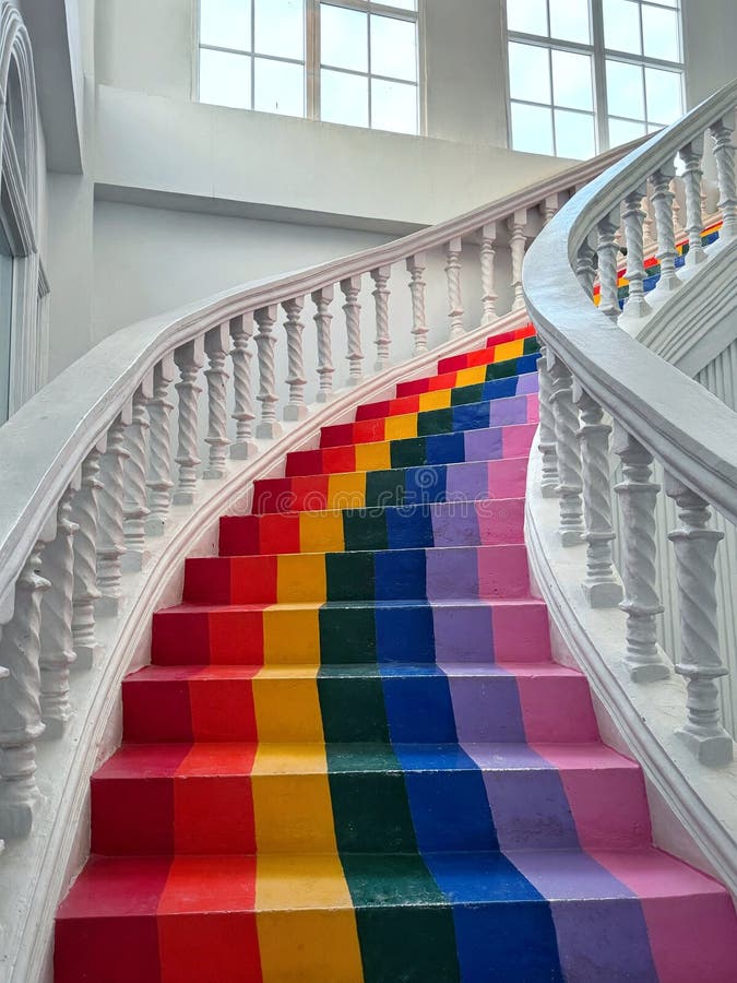 Painted Stairs in a Building with White Classic Interior. Stock Image - Image of pillars, lgbtqi ...