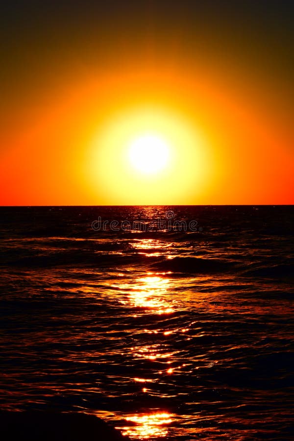 Painted Sunset Over the Ocean or River Stock Image - Image of river ...
