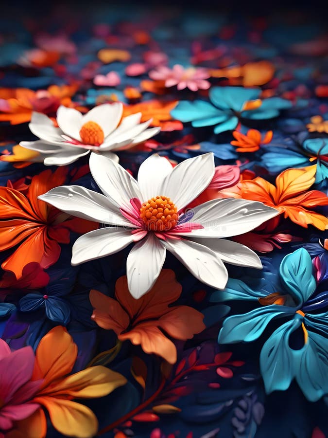 Painted Three-dimensional Flowers. the Art of Nature Stock Illustration ...