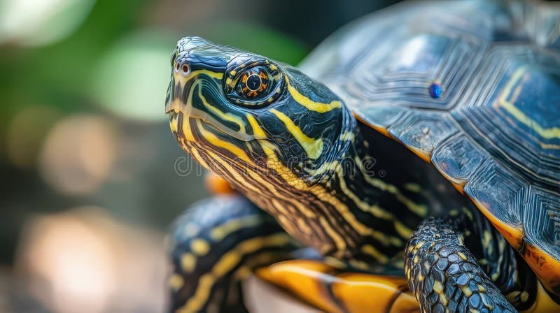 Painted Turtle Showing Its Colorful Stripes and Shell Stock Photo ...