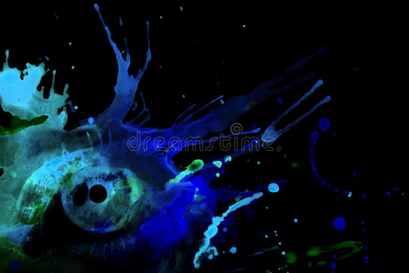 Painted Watercolor Eye and Paint Splatter on Black Stock Illustration ...
