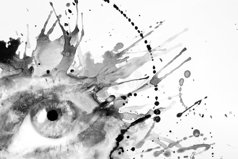 Painted Watercolor Eye and Paint Splatter on White Stock Illustration ...