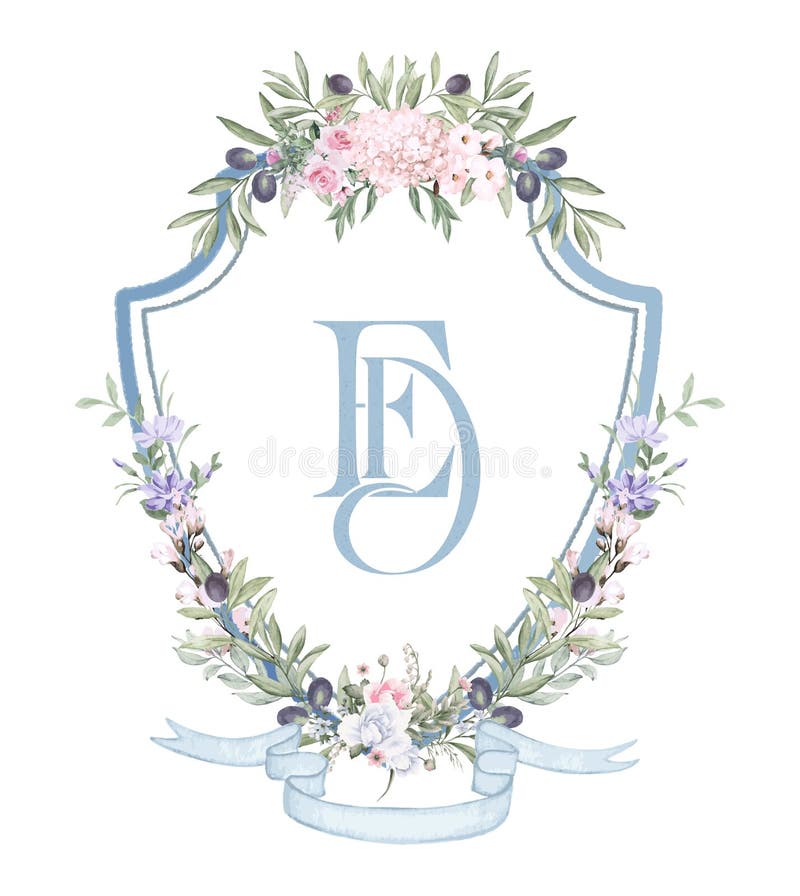 Watercolor Flower Wedding Crest Stock Illustrations – 110 Watercolor ...
