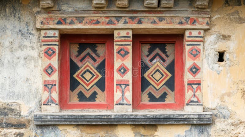 Painted Window Frame Geometric Designs Ancient Building Stock ...