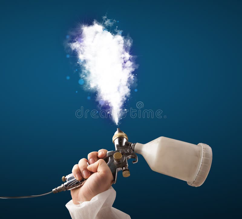 Painter with Airbrush Gun and White Magical Smoke Stock Photo - Image ...